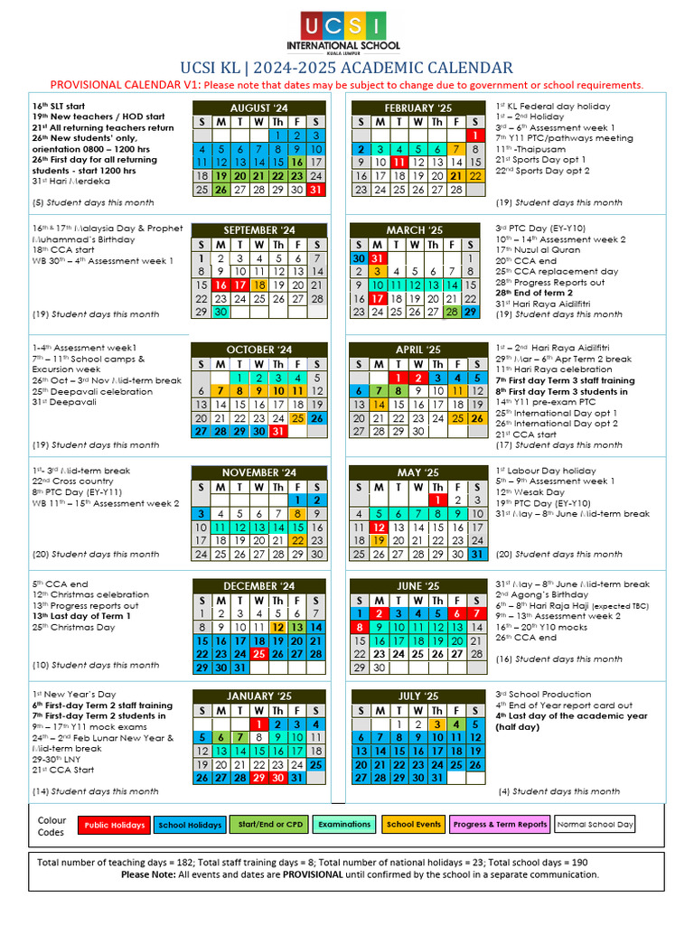 UCSI Academic Calendar 2024-2025 | PDF | Observances