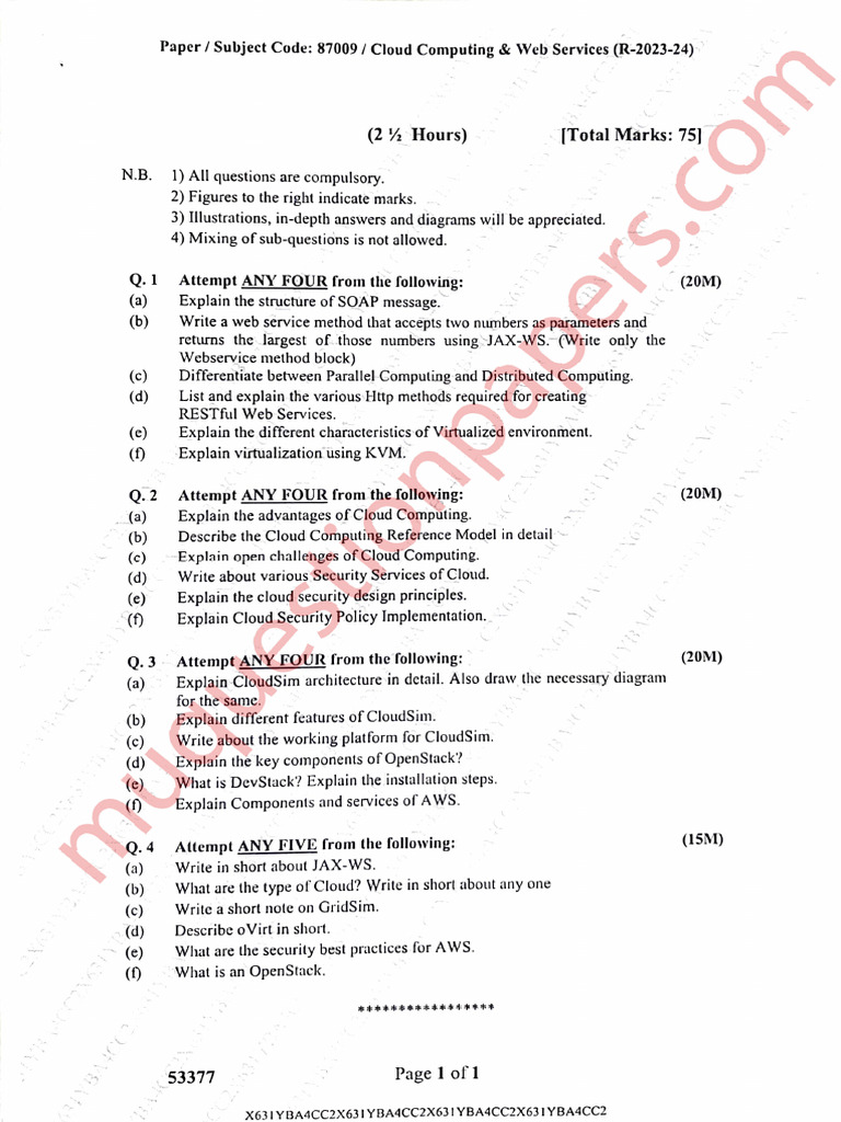 Cloud Computing Exam Questions 2023 | PDF