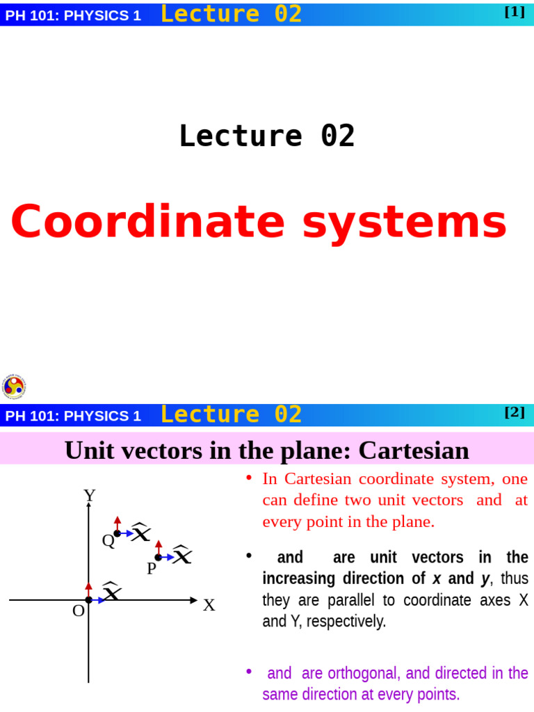 2022 PH101 Lecture02 | PDF | Euclidean Vector | Cartesian Coordinate System