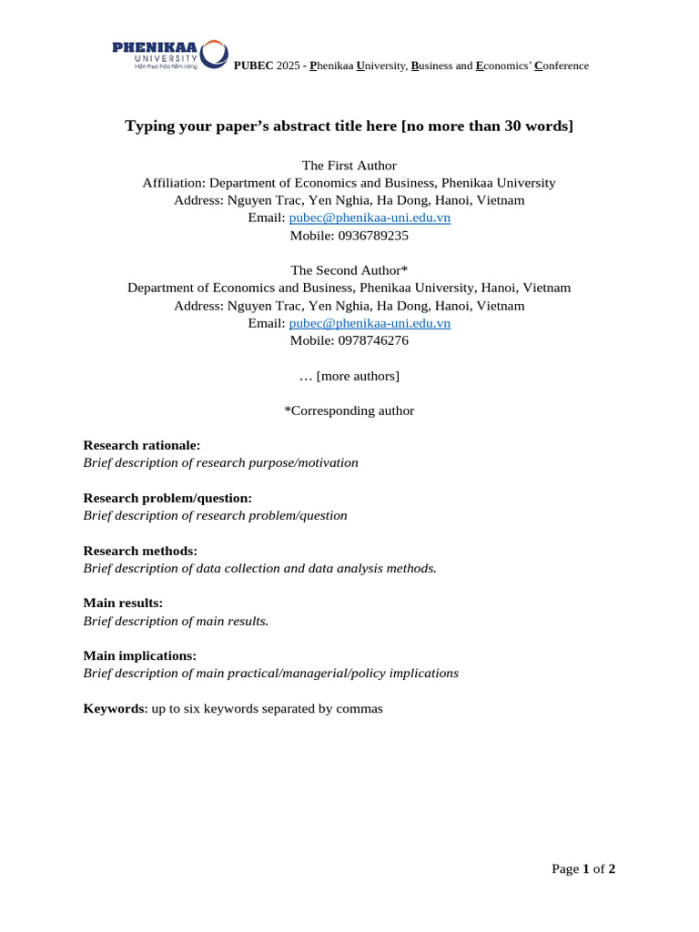 PUBEC 2025. Abstract Template 1 | PDF