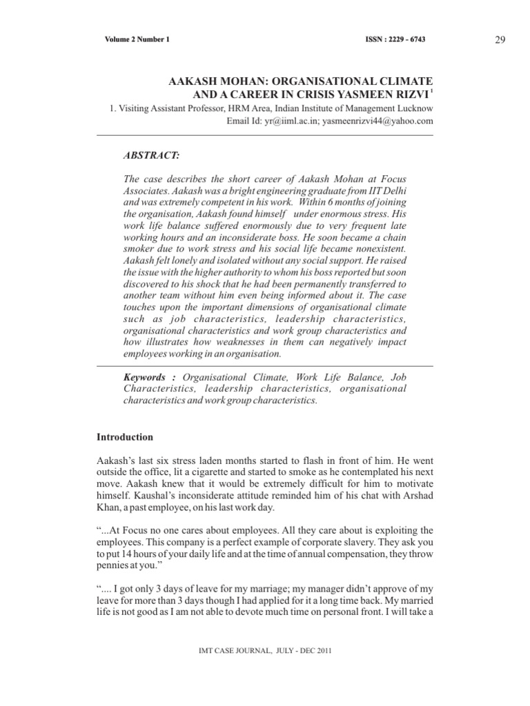 Aakash Mohan Imt Case Journal Volum 2 No.1 | PDF | Full Time Equivalent