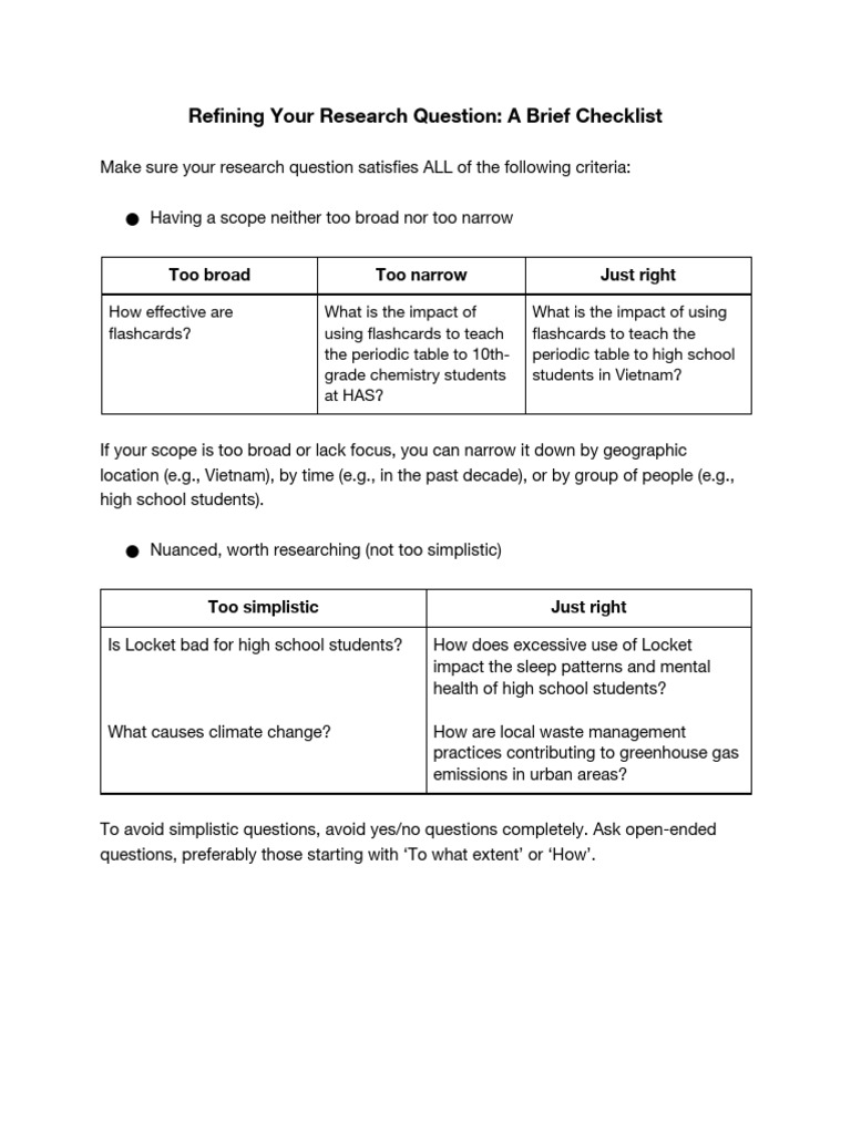Refining Your Research Question - A Checklist | PDF