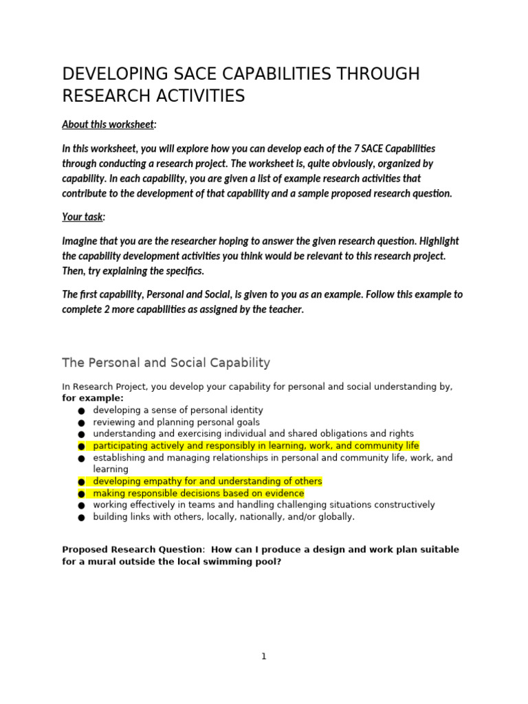 Developing SACE Capabilities Through Research Activities | PDF ...