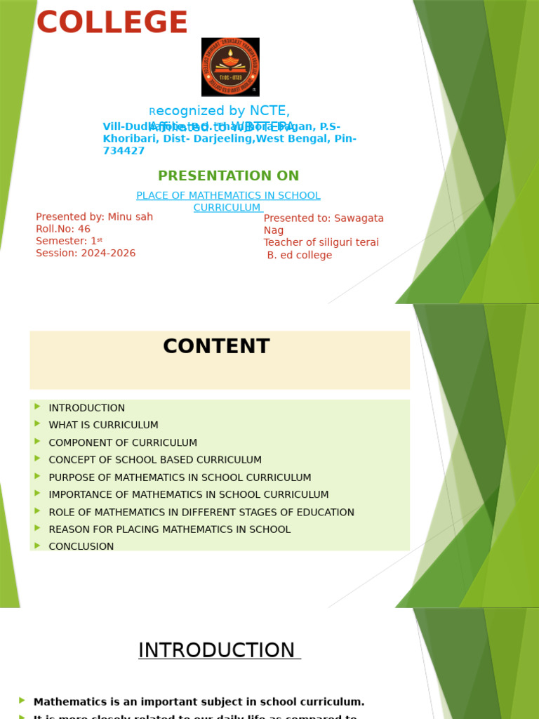 Importance of Mathematics in Curriculum | PDF | Mathematics | Curriculum