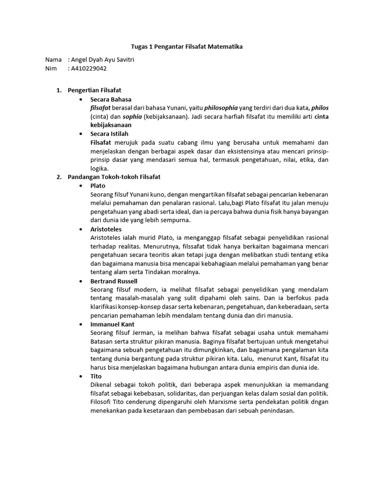 Tugas 1 Pengantar Filsafat Matematika | PDF