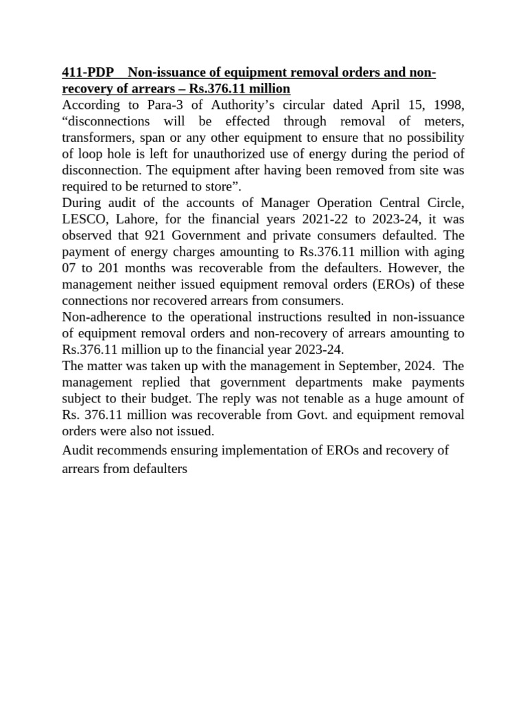 LESCO Audit: EROs, Arrears, and Losses | PDF | Audit | Damages