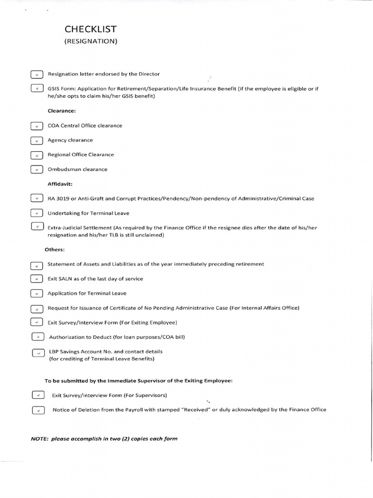 Checklist of Requirements For Resignation | PDF