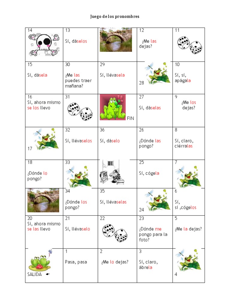 Tablero Juego de Los Pronombres | PDF
