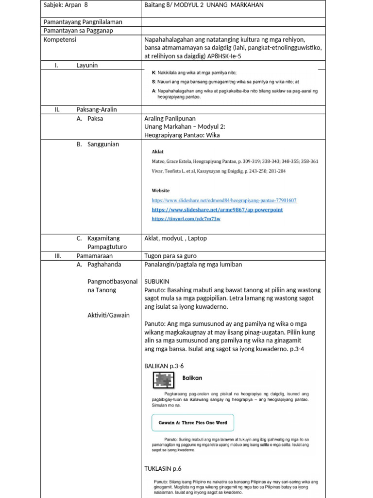 Arpan 8 DLL Q1 Modyul 2 | PDF