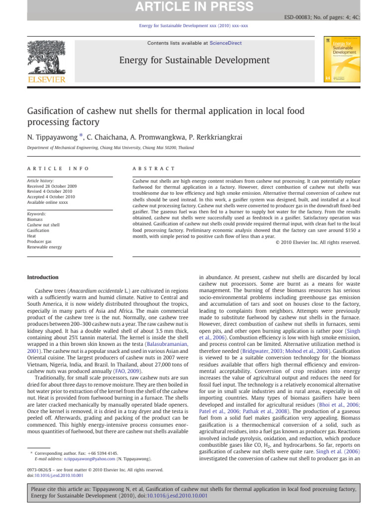 Gasification of Cashew Nut Shells For Thermal Application in Local Food ...