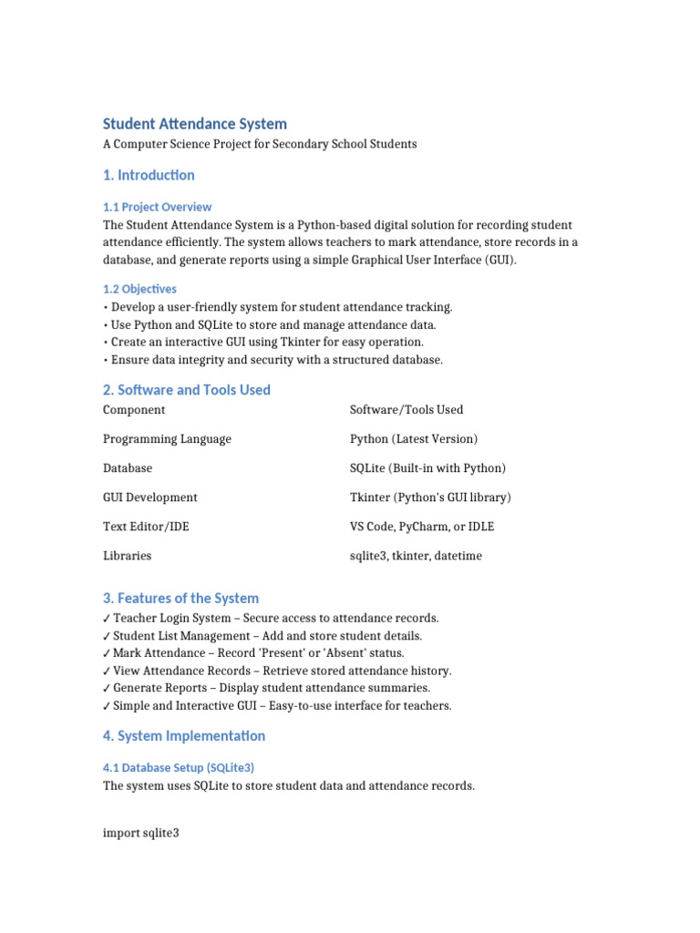 Student Attendance System Project | PDF | Data Management | Software Development