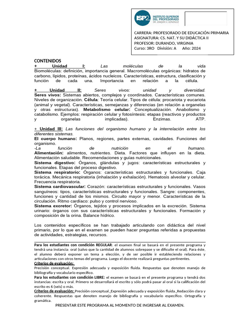 3ro PRIMARIA A Programa 2024 | PDF | Organismos | Biología Celular)