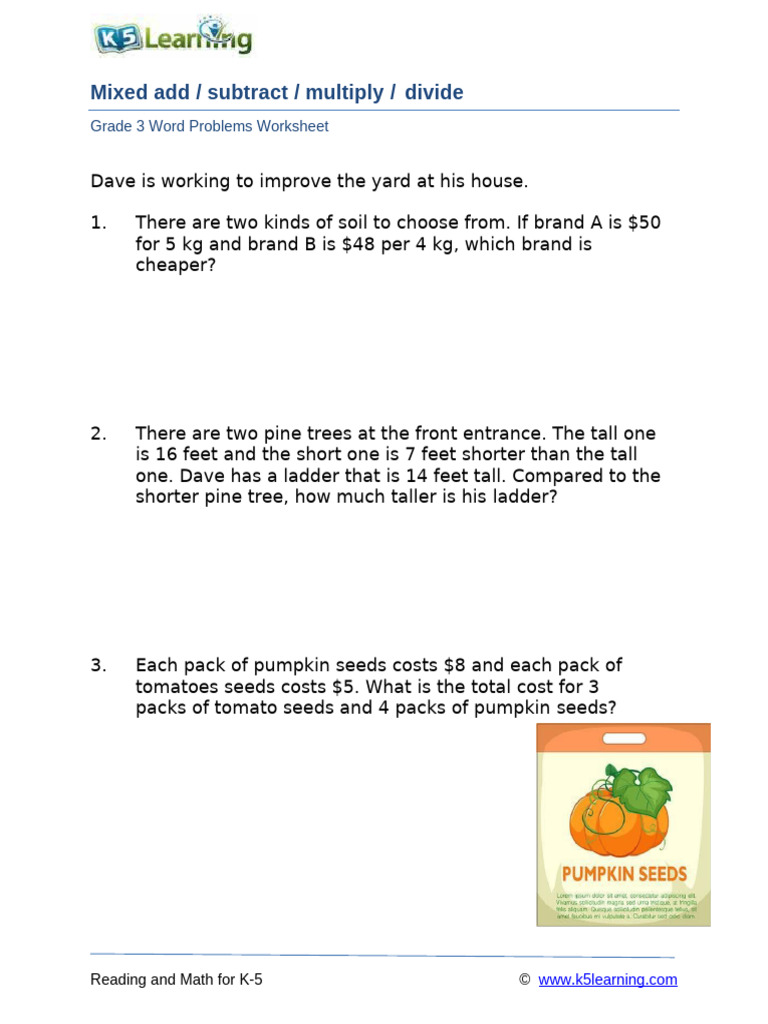 Grade 3 Mixed Word Problems A | PDF