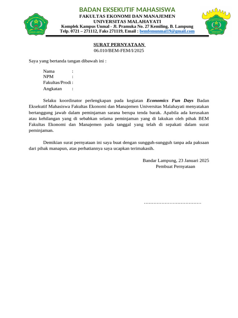 SURAT PERNYATAAN PEMINJAMAN MENWA | PDF