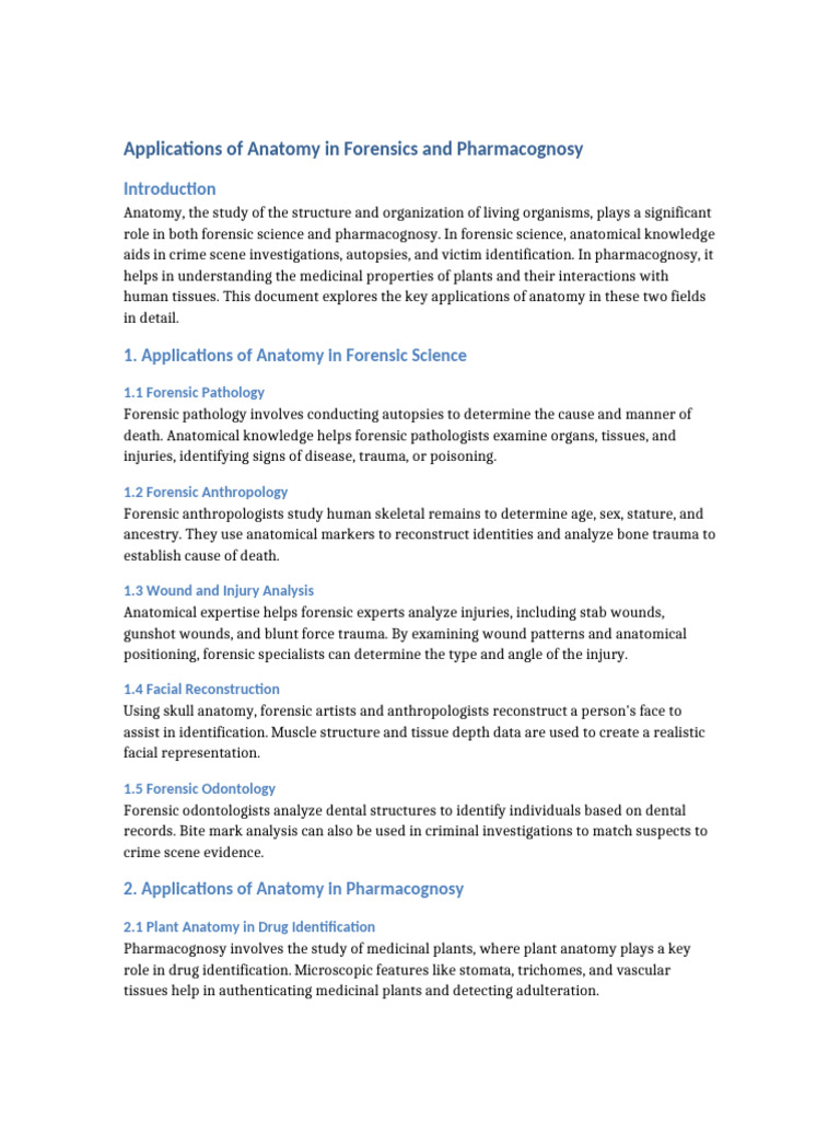 Applications of Anatomy in Forensics and Pharmacognosy | PDF | Forensic ...