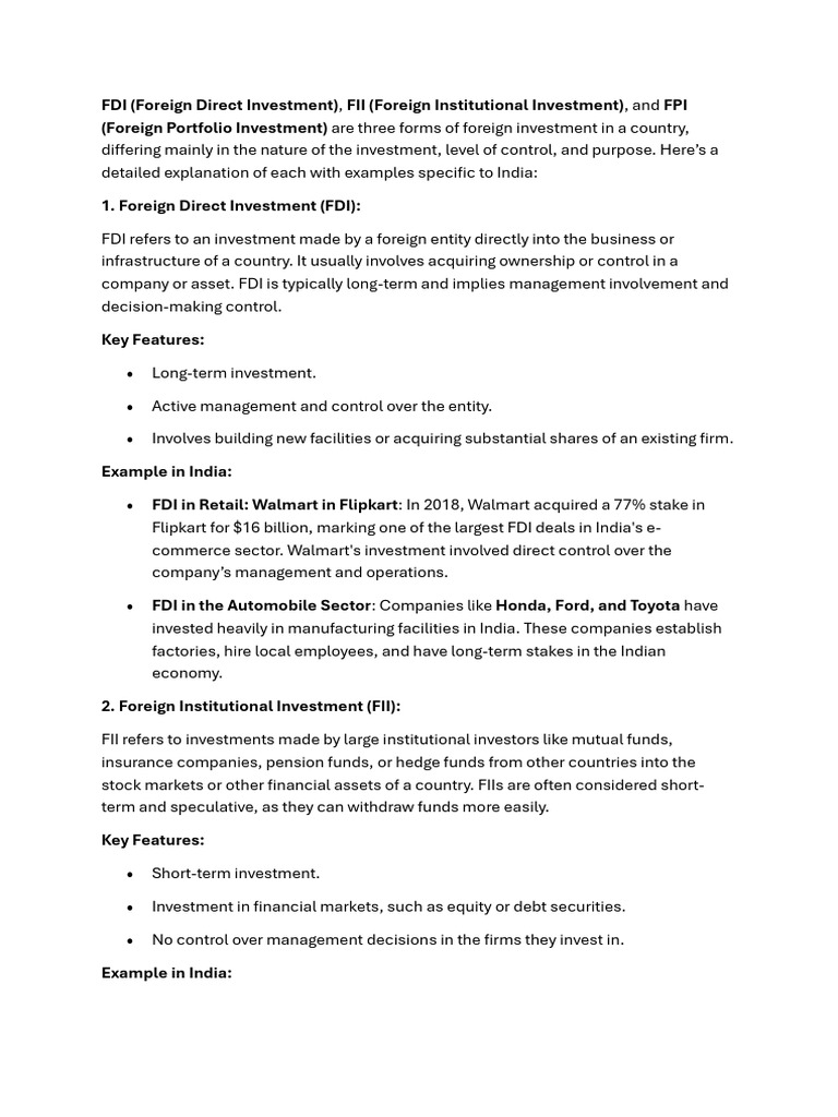 Fdi, Fii Fpi | PDF | Institutional Investors | Investing