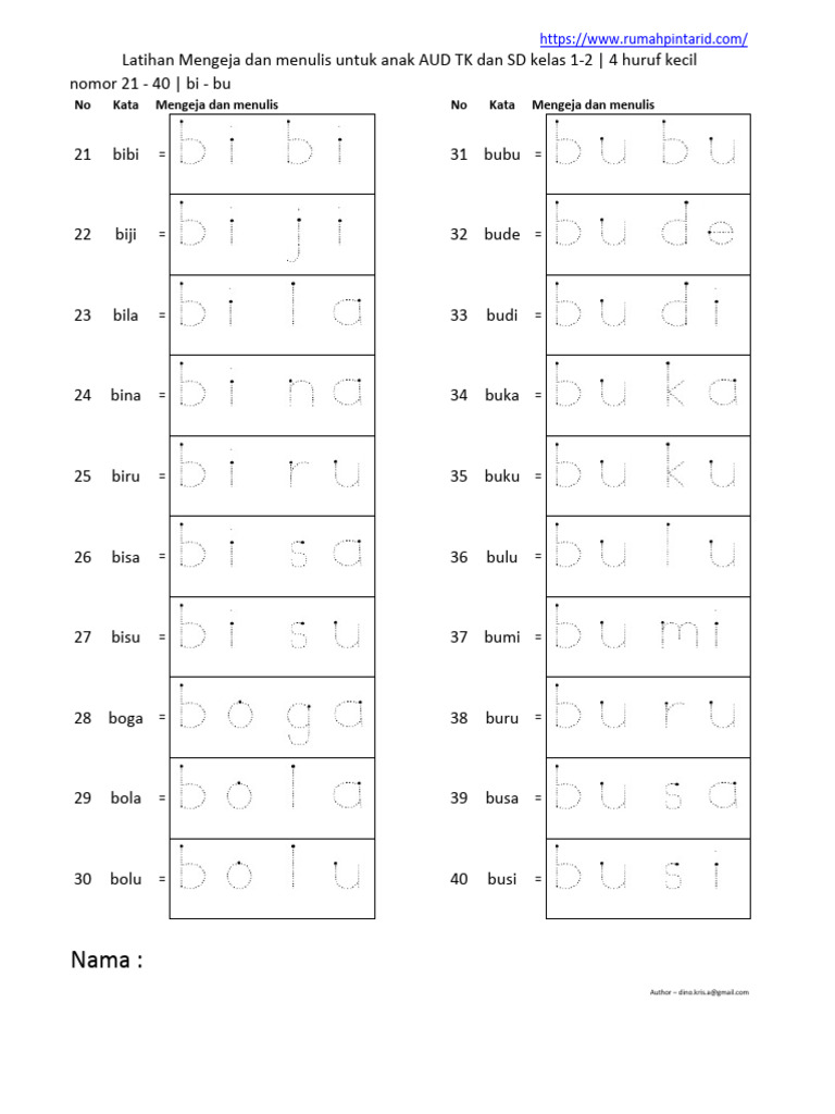 Belajar Mengeja Dan Menulis Dasar Dengan 4 HURUF No 21 40 | PDF