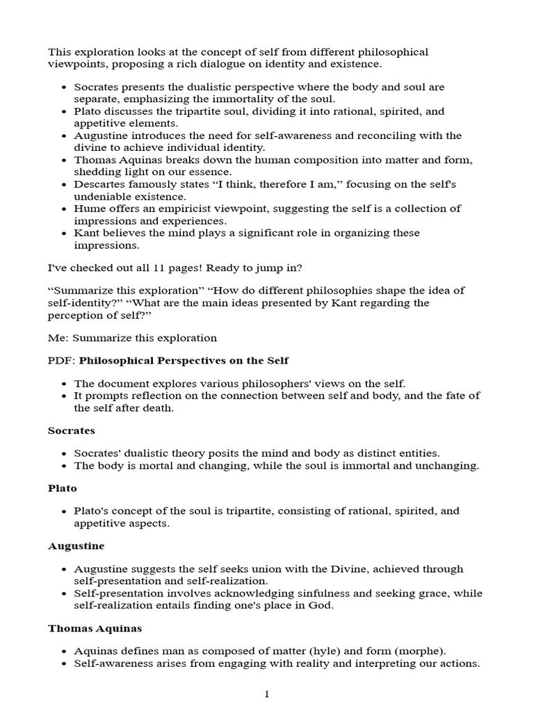 Chatpdf The Self From Various Philosophical Perspective | PDF ...