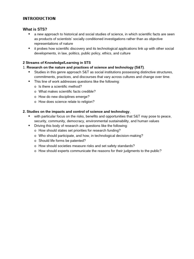 Introduction STS 1s2021 | PDF