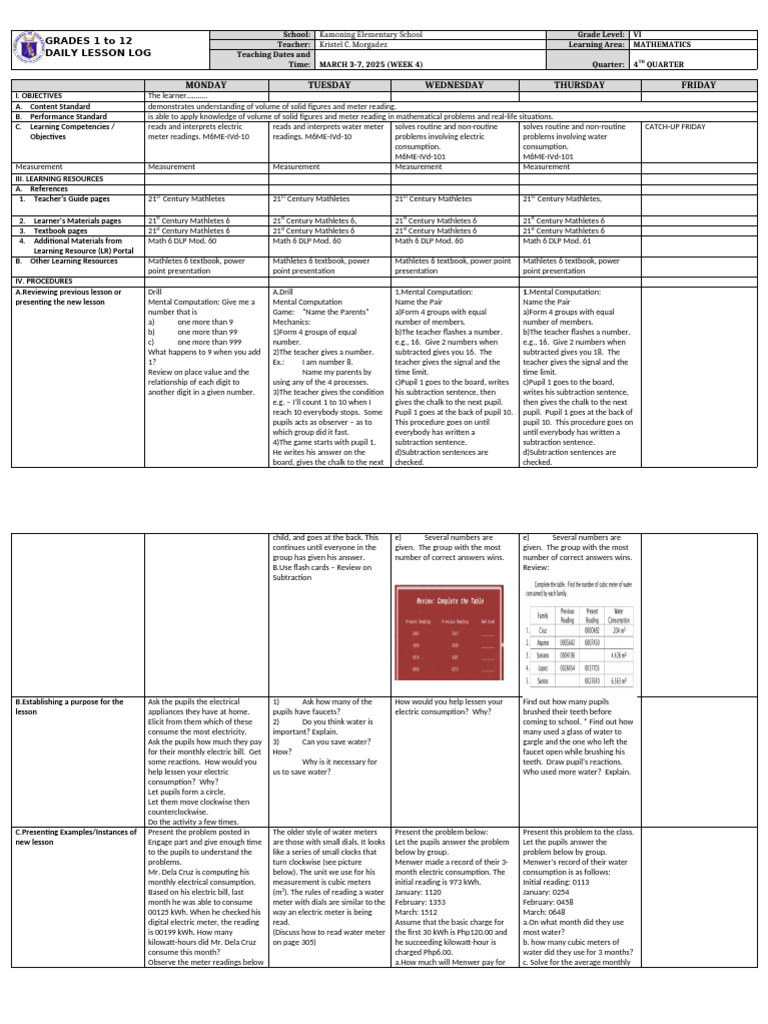 DLL - Mathematics 6 - Q4 - W4 | PDF | Mathematics | Consumption (Economics)