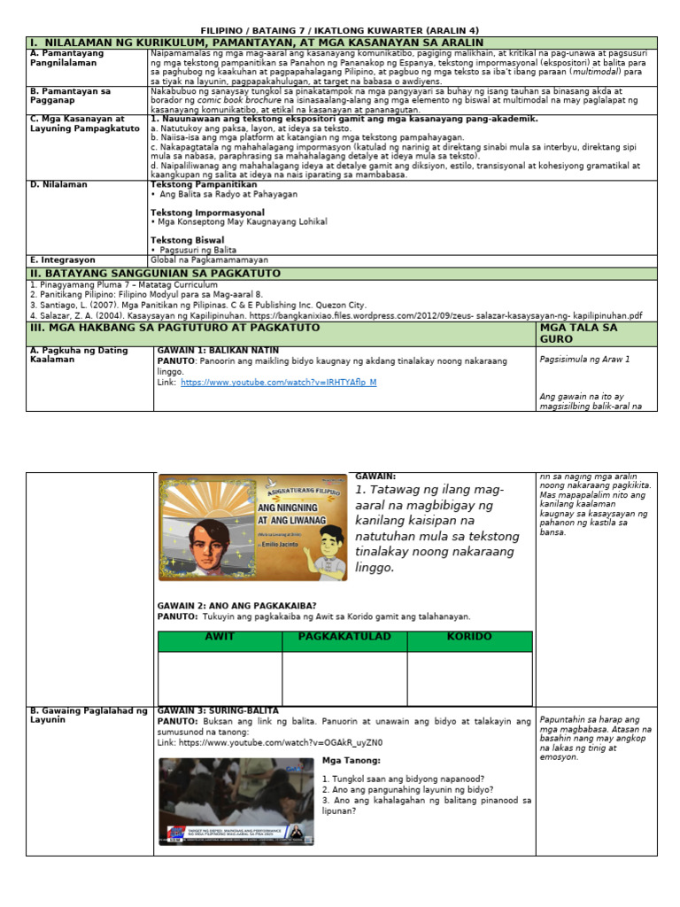 LE-FILIPINO-7 - Q3 - Aralin4 - Kakayahang Pang-Akademiko - W5 | PDF