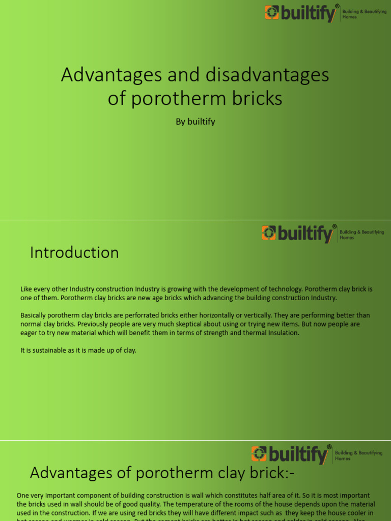 Advantages and Disadvantages of Porotherm Bricks | PDF | Brick | Thermal Insulation