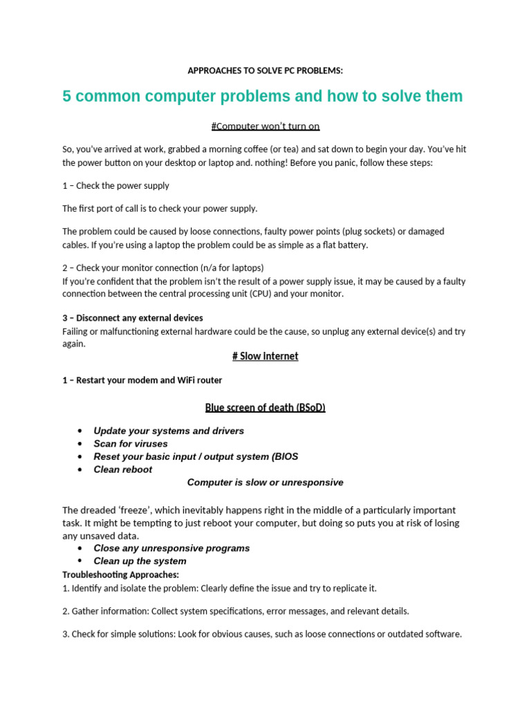 Approaches To Solve PC Problems | PDF | Booting | Malware