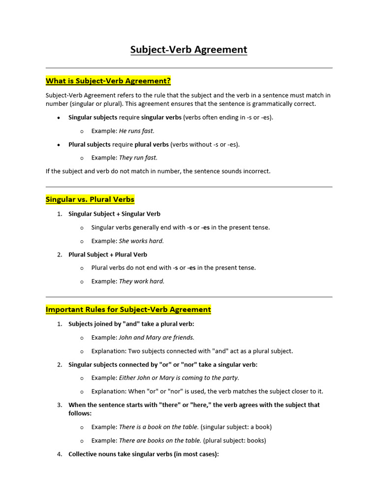 Notes - Subject-Verb Agreement | PDF | Grammatical Number | Verb