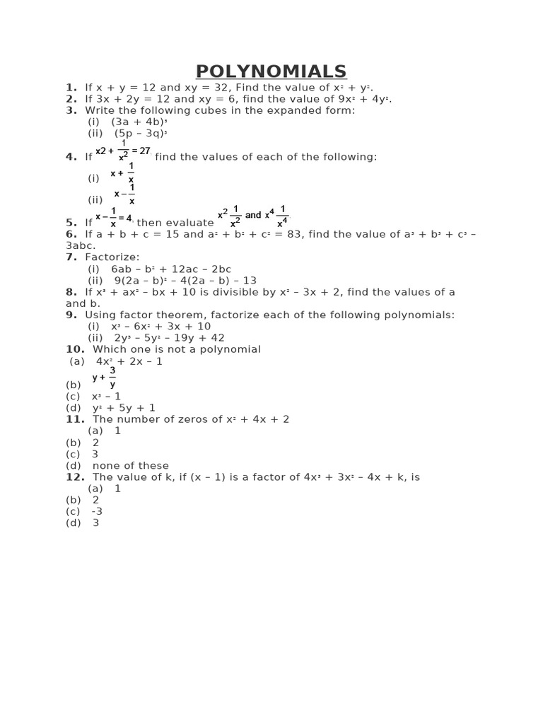 Polynomial and Geometry Problem Set | PDF | Equations | Triangle