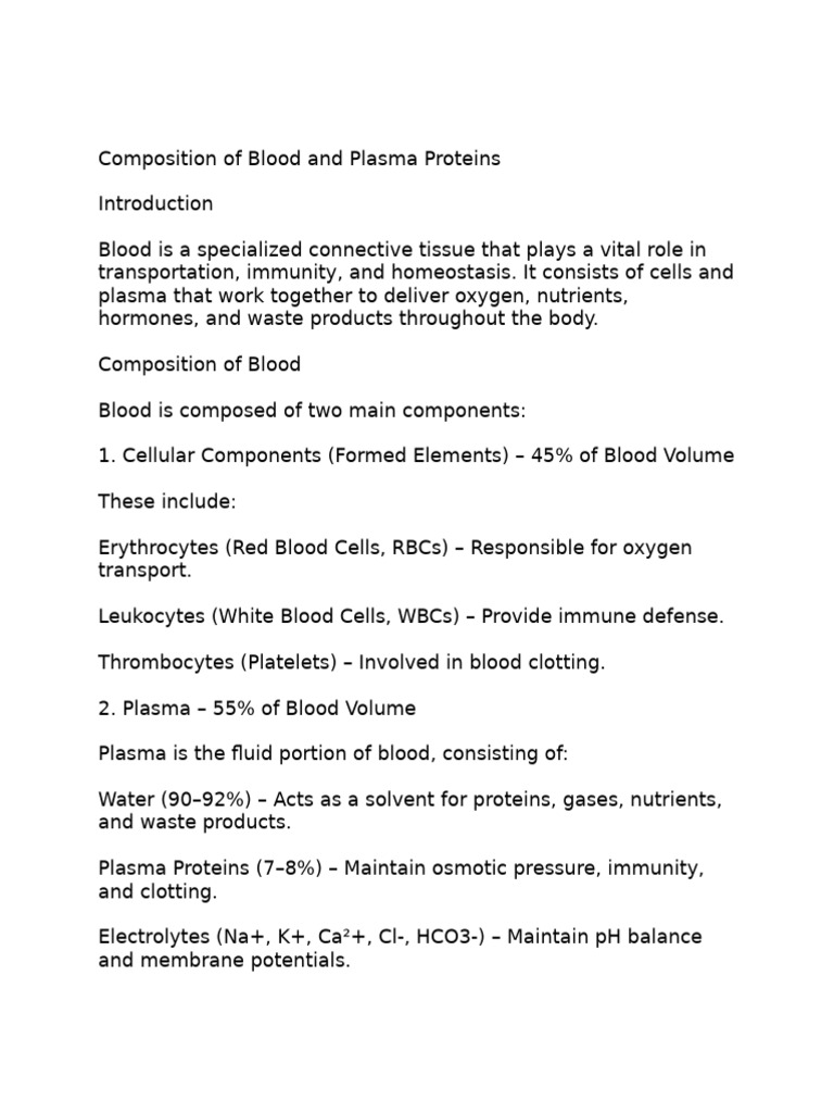 Composition of Blood and Plasm | PDF | Immune System | White Blood Cell