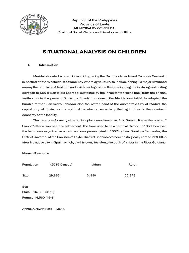 Situational Analysis On Children: Republic of The Philippines Province of Leyte | PDF | Malnutrition
