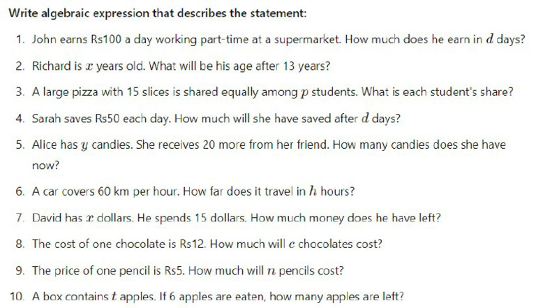 Convert Algebraic Expressions Part 2 | PDF