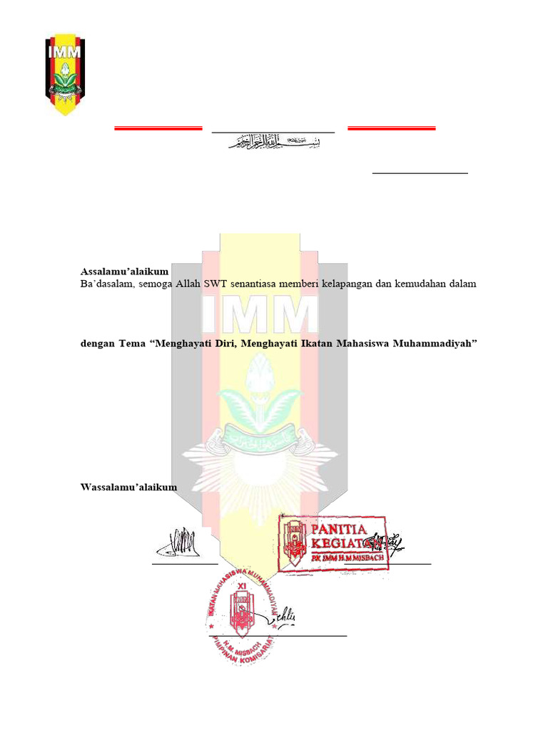 Peminjaman Tempat Malam Orientasi IMM | PDF