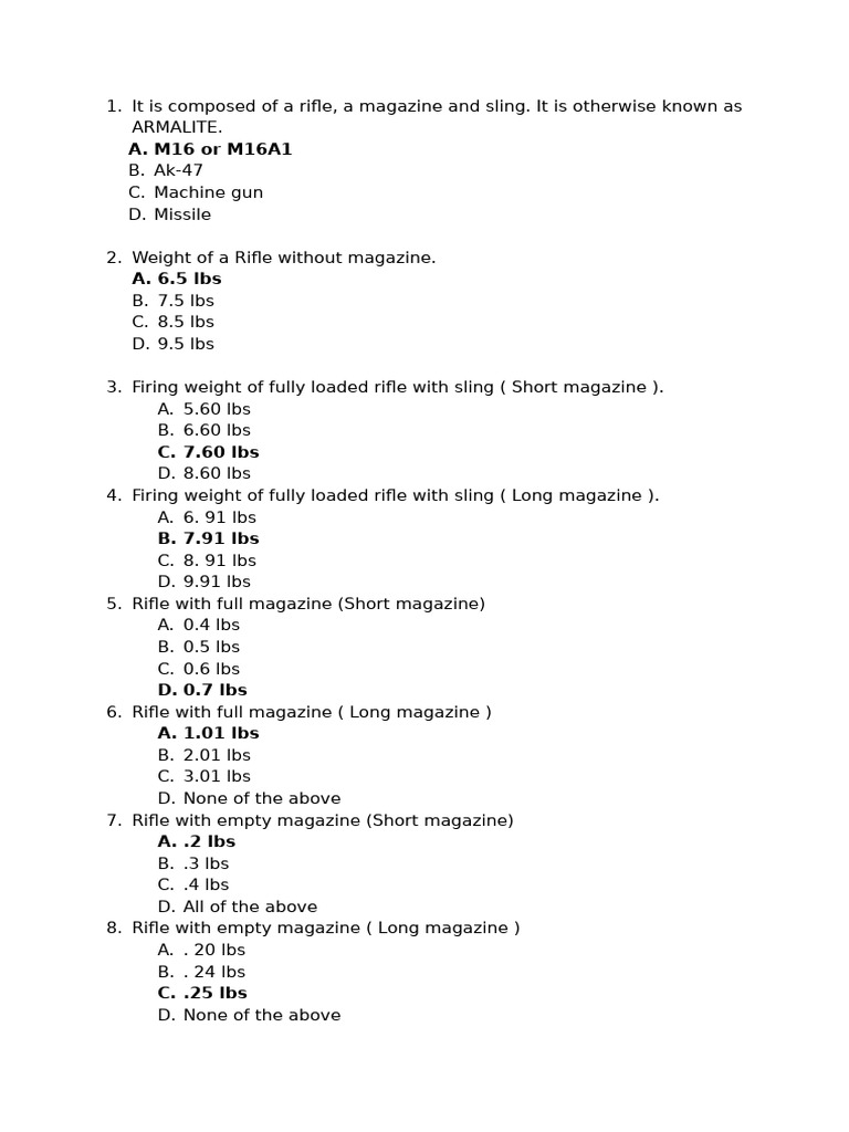 EXAM FOR 3CL ( M16 RIFLE) | PDF | Cartridge (Firearms) | Magazine ...