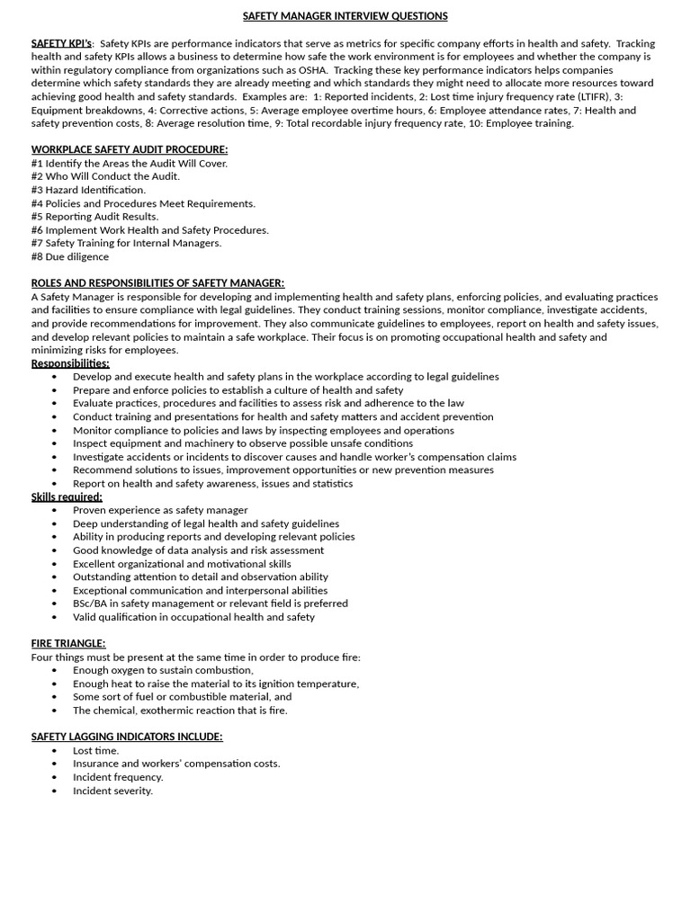 Essential Safety Manager Interview Questions | PDF | Occupational ...