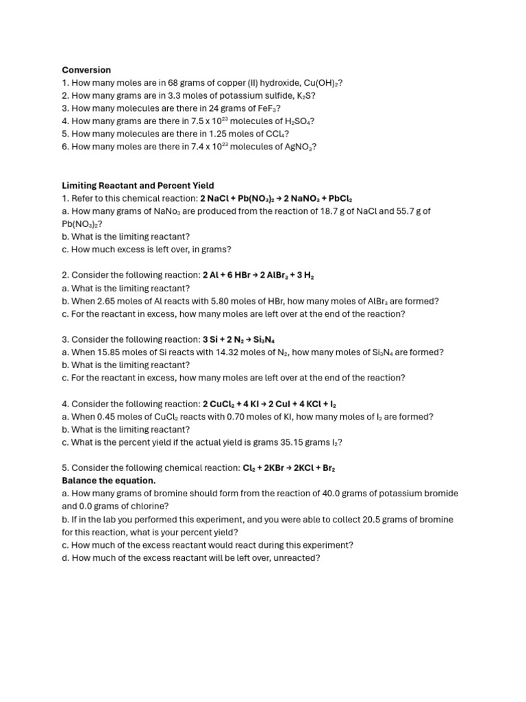 Activity 1 Mole Conversion & Limiting Reactant | PDF