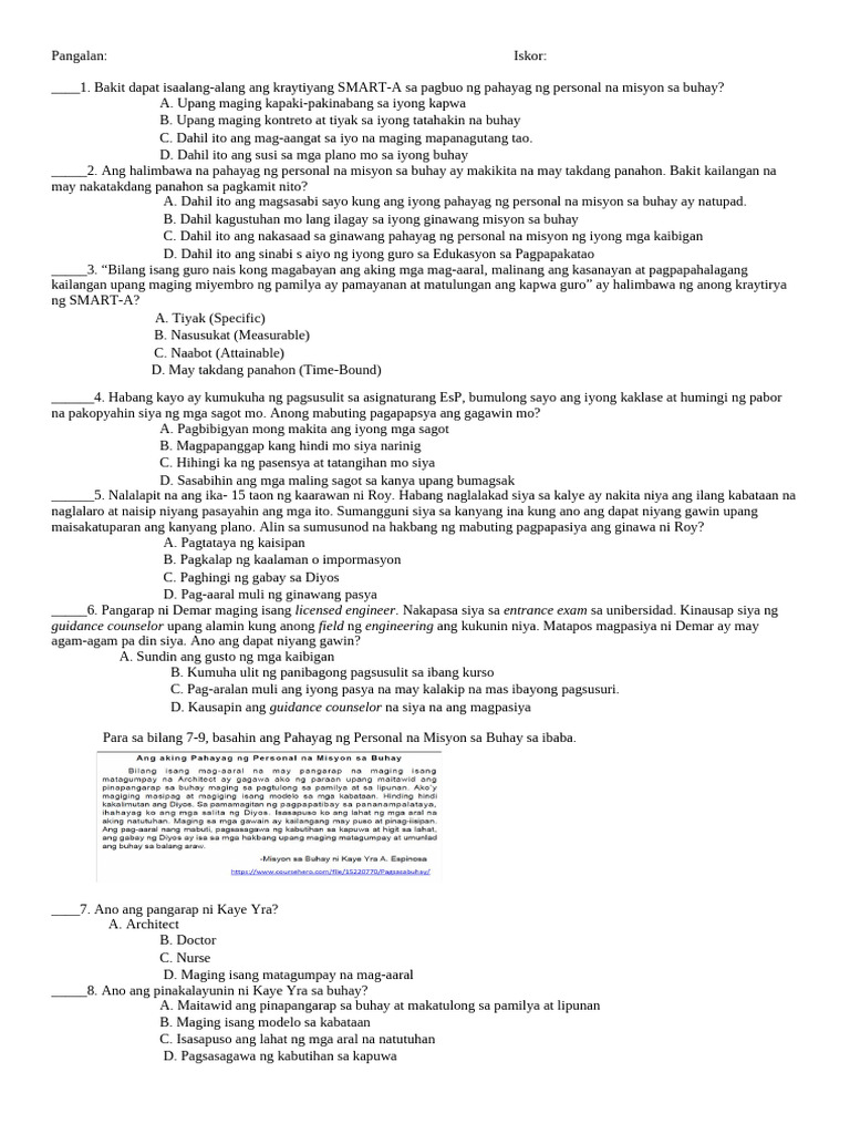 Mastery Esp 4th Quarter | PDF