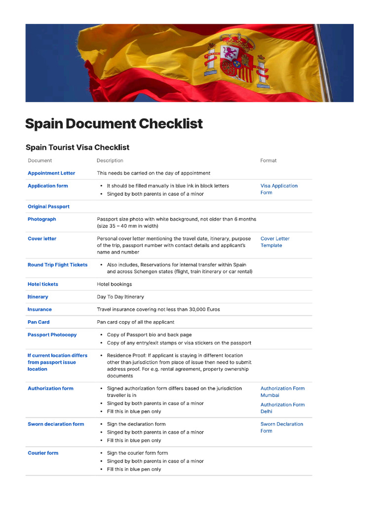 Spain Document Checklist | PDF