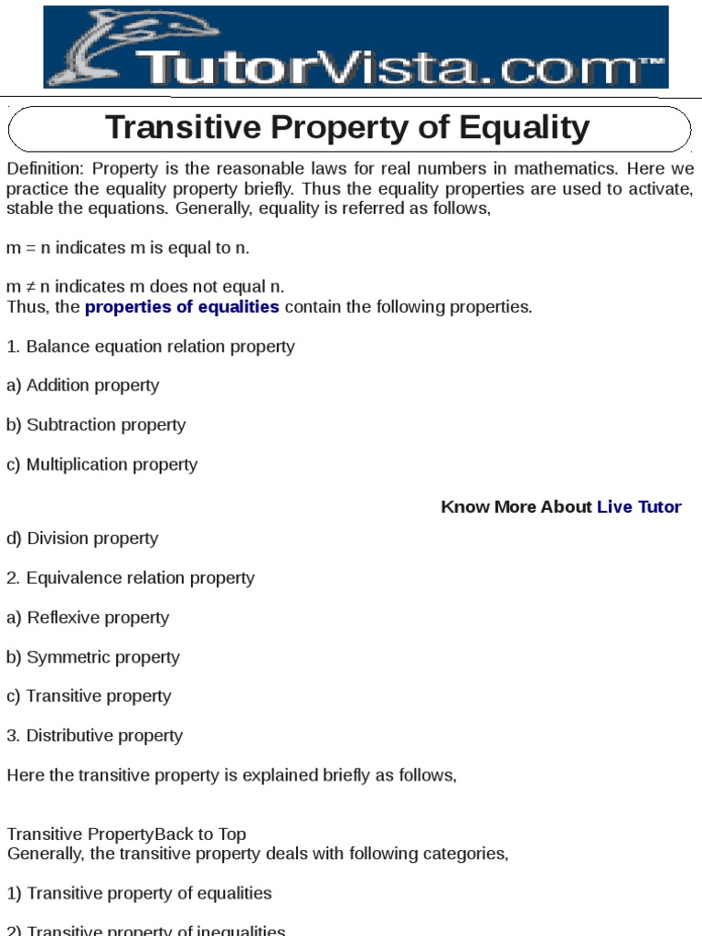 Algebra Tutoring & Transitive Property | PDF | Career & Growth