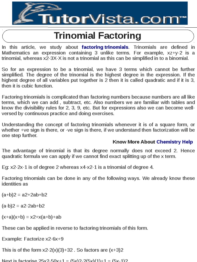 Trinomial Factoring Techniques and Examples | PDF