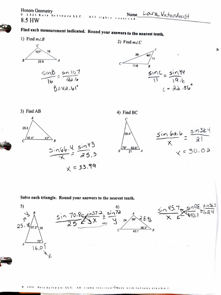 Honors Geometry Triangle Measurements Guide | PDF