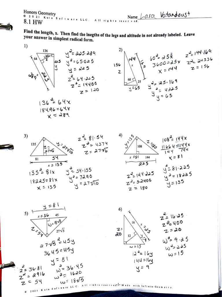 Geometry 8.1 Practice Answers | PDF