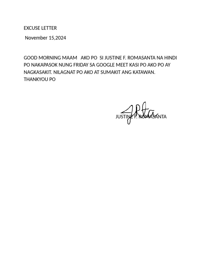 Excuse Letter | PDF