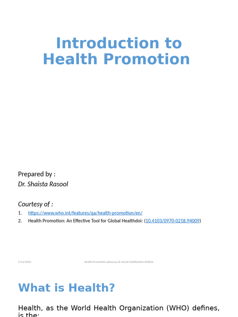 HEP Lecture 1 Introduction To Health | PDF | Health Promotion | Hygiene