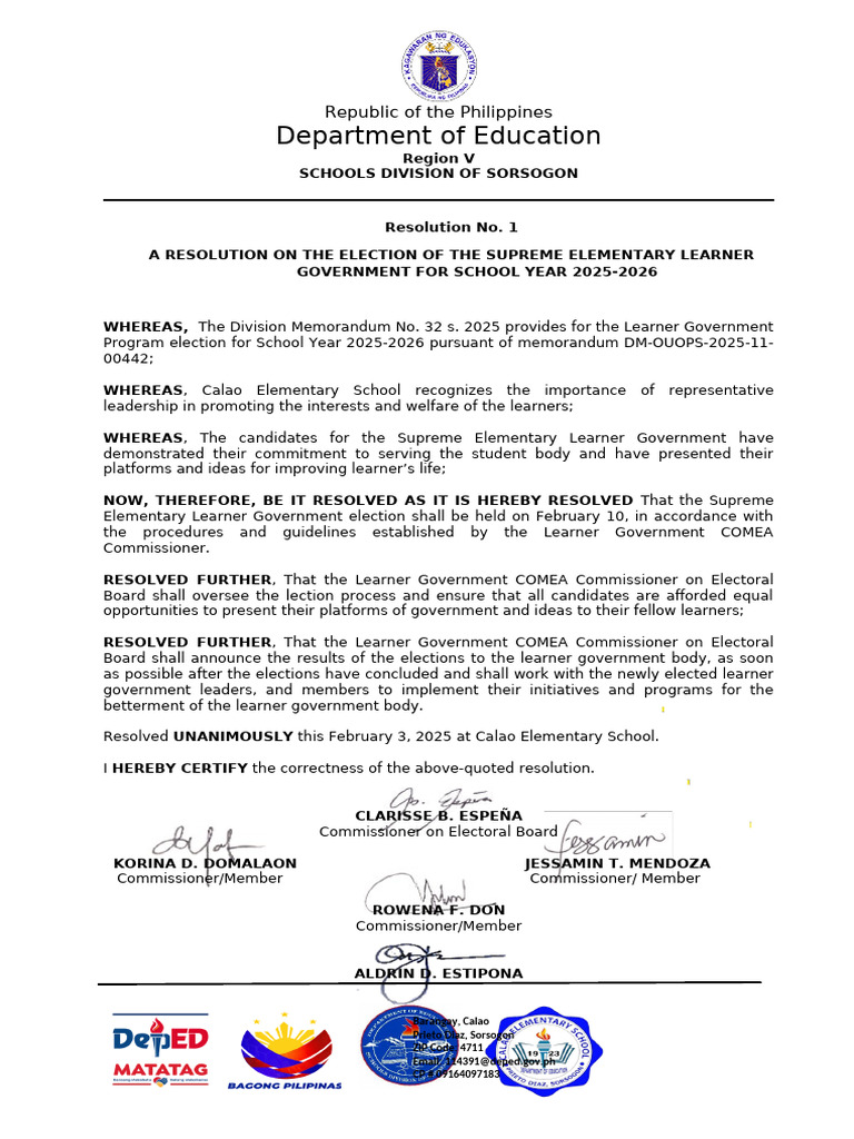 Resolution Election of SELG - 2025 - 26 | PDF | Government