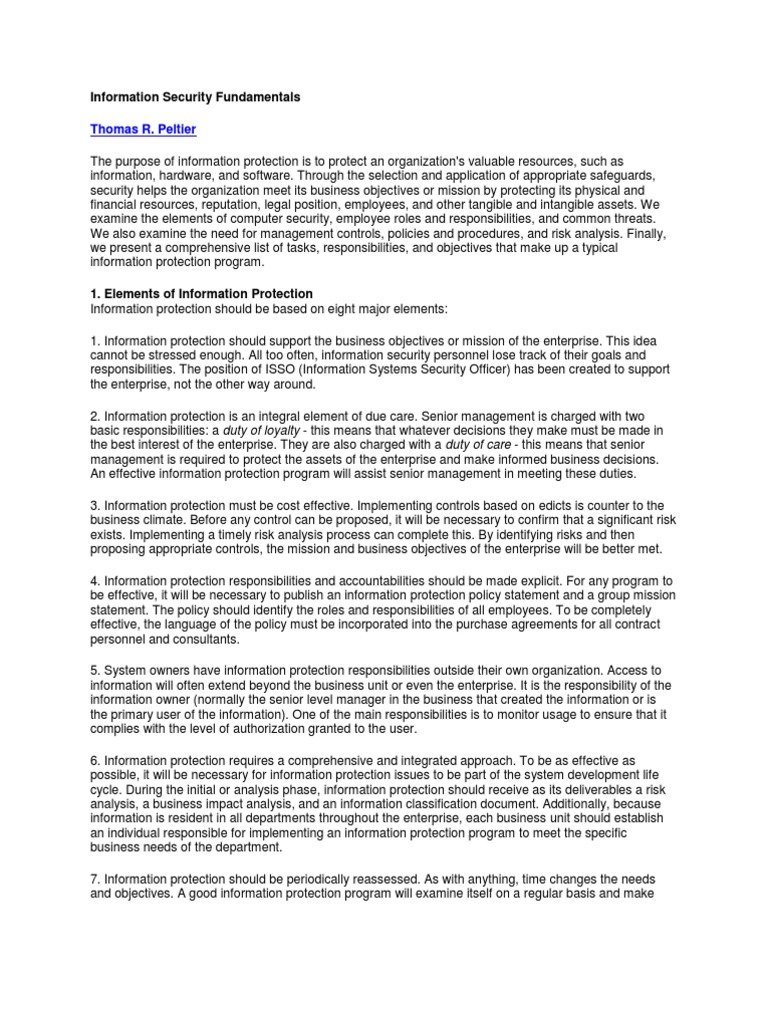 Information Security Fundamentals | PDF | Information Security | Risk ...