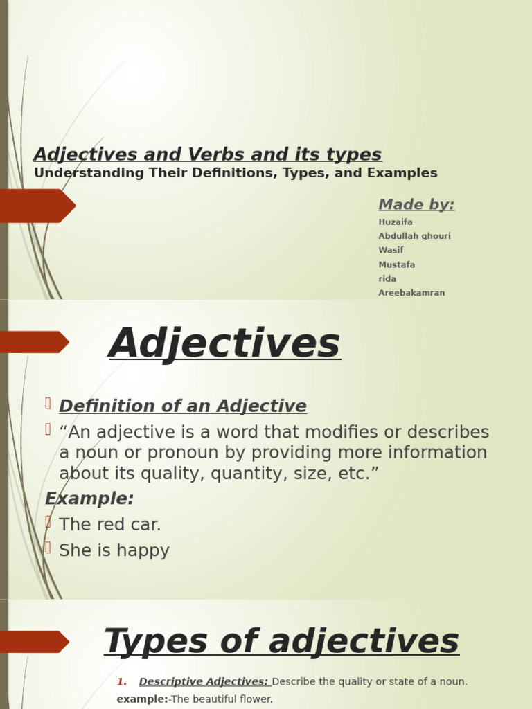 Adjectives and Verbs and Its Types | PDF | Verb | Adjective