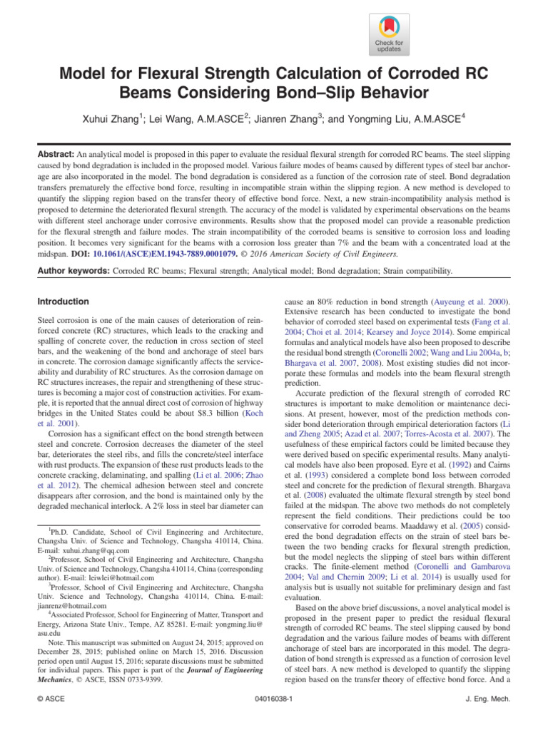 Model For Flexural Strength Calculation of Corroded RC Beams Considering Bond-Slip Behavior ...
