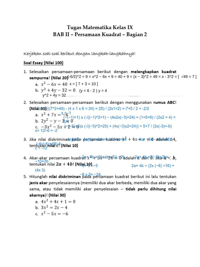 9.2 - Tugas Persamaan Kuadrat Part 2-Output | PDF
