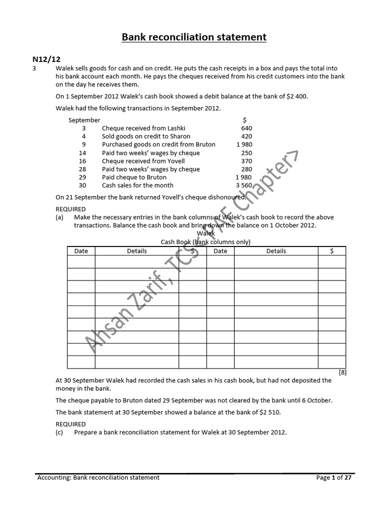 Bank Reconciliation Statement Guide | PDF | Debits And Credits | Banks